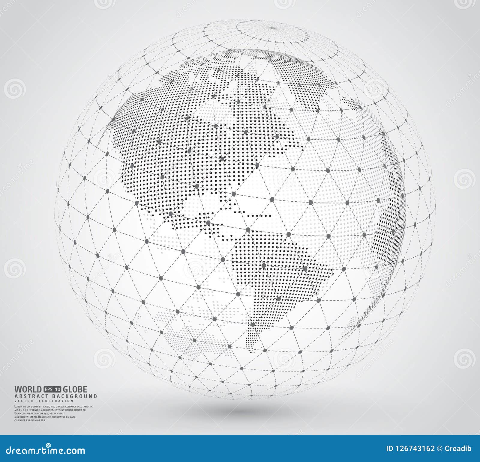 Three Dimensional Dotted World Map with Wireframe Sphere Stock Vector ...