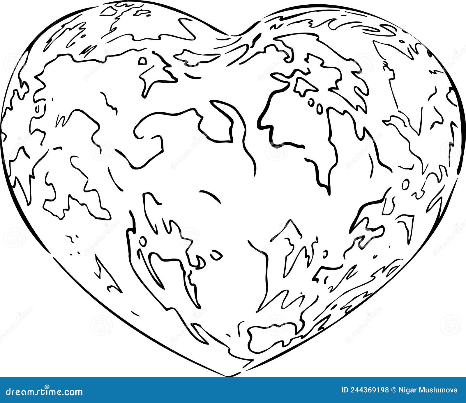 Three-dimensional Earth in the Form of a Heart Hand Draw Vector ...
