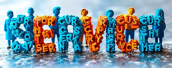 Three Dimensional Figures Holding Up CUSTOMER SERVICE Letters ...