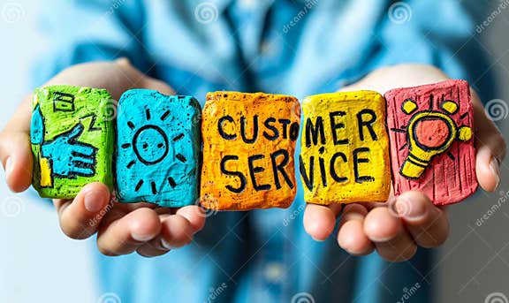 Three Dimensional Figures Holding Up CUSTOMER SERVICE Letters ...