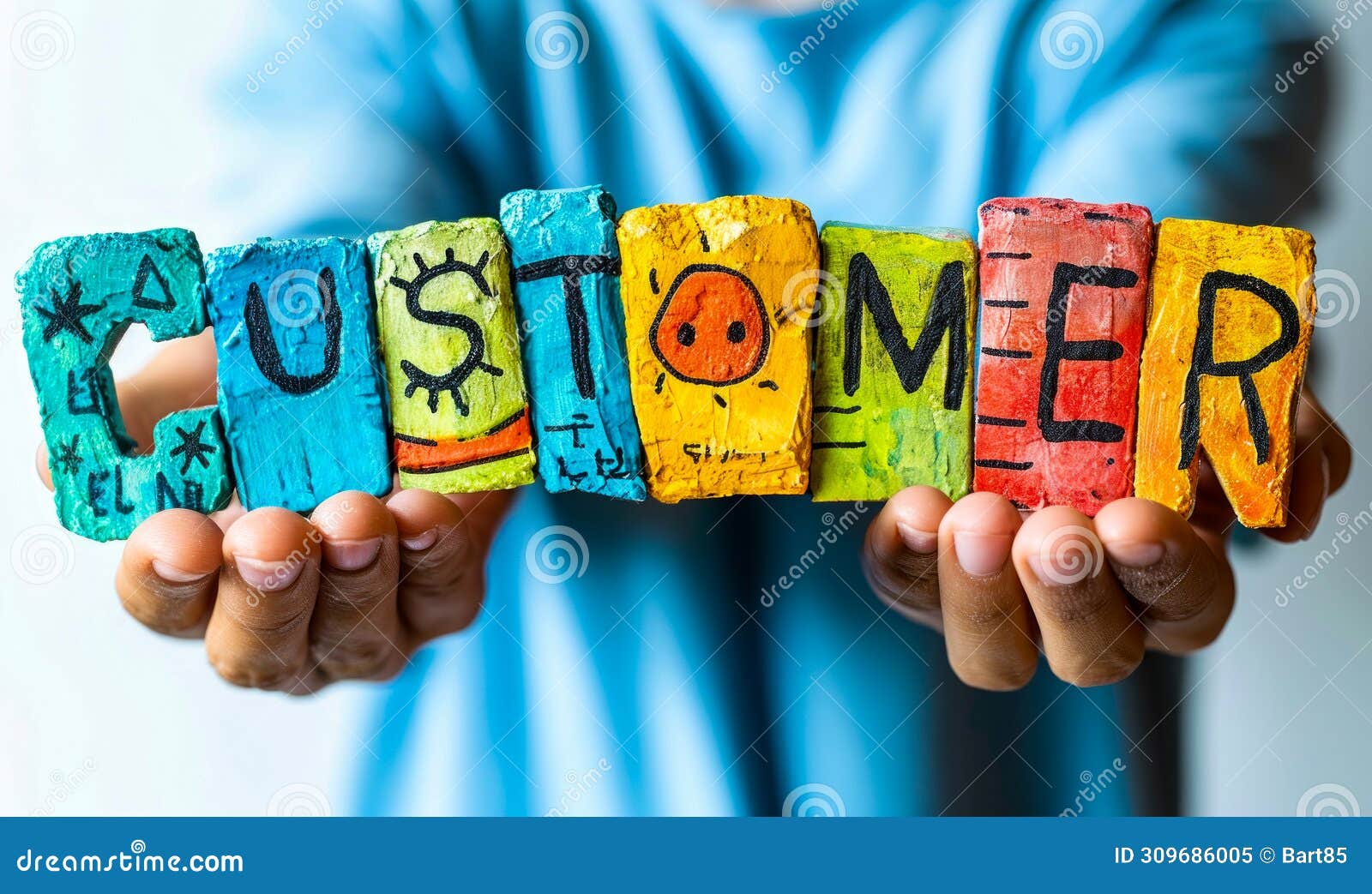 Three Dimensional Figures Holding Up CUSTOMER SERVICE Letters ...