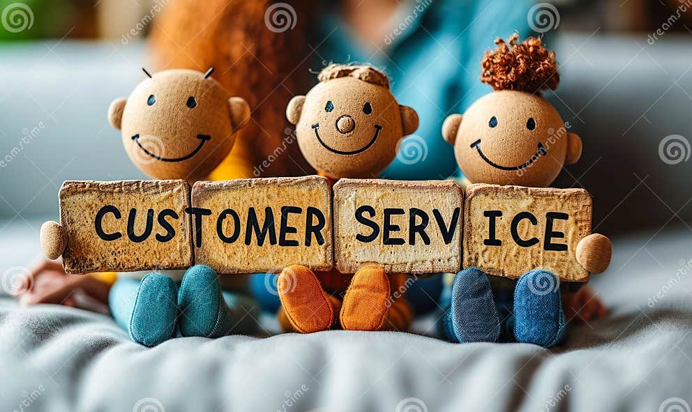 Three Dimensional Figures Holding Up CUSTOMER SERVICE Letters Symbolizing Teamwork, Support, and ...