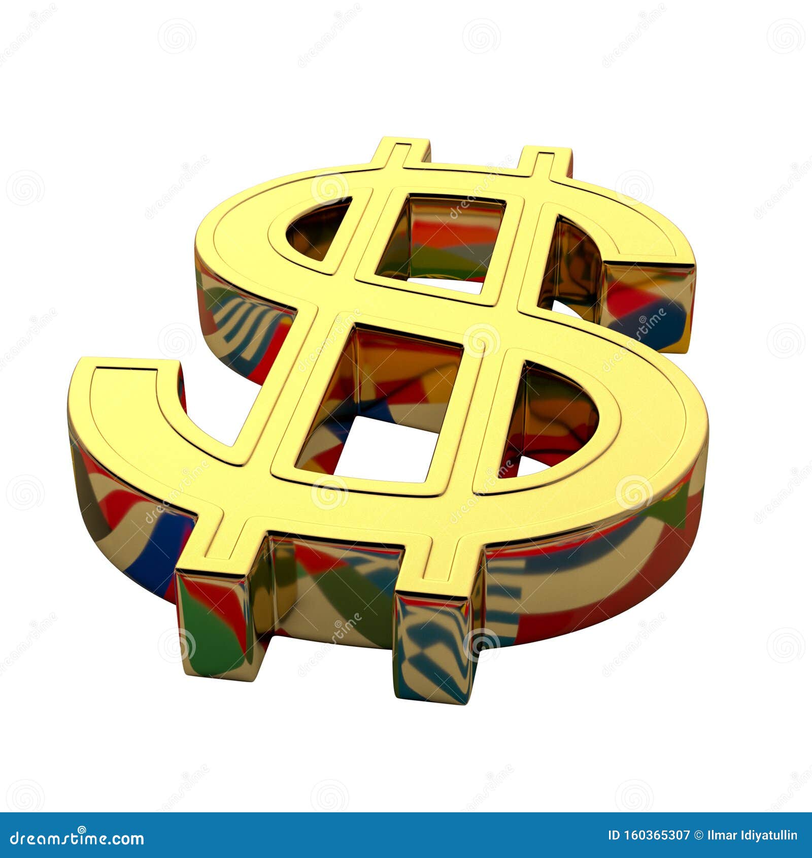Three-dimensional Golden Dollar Sign with the Reflection of the ...