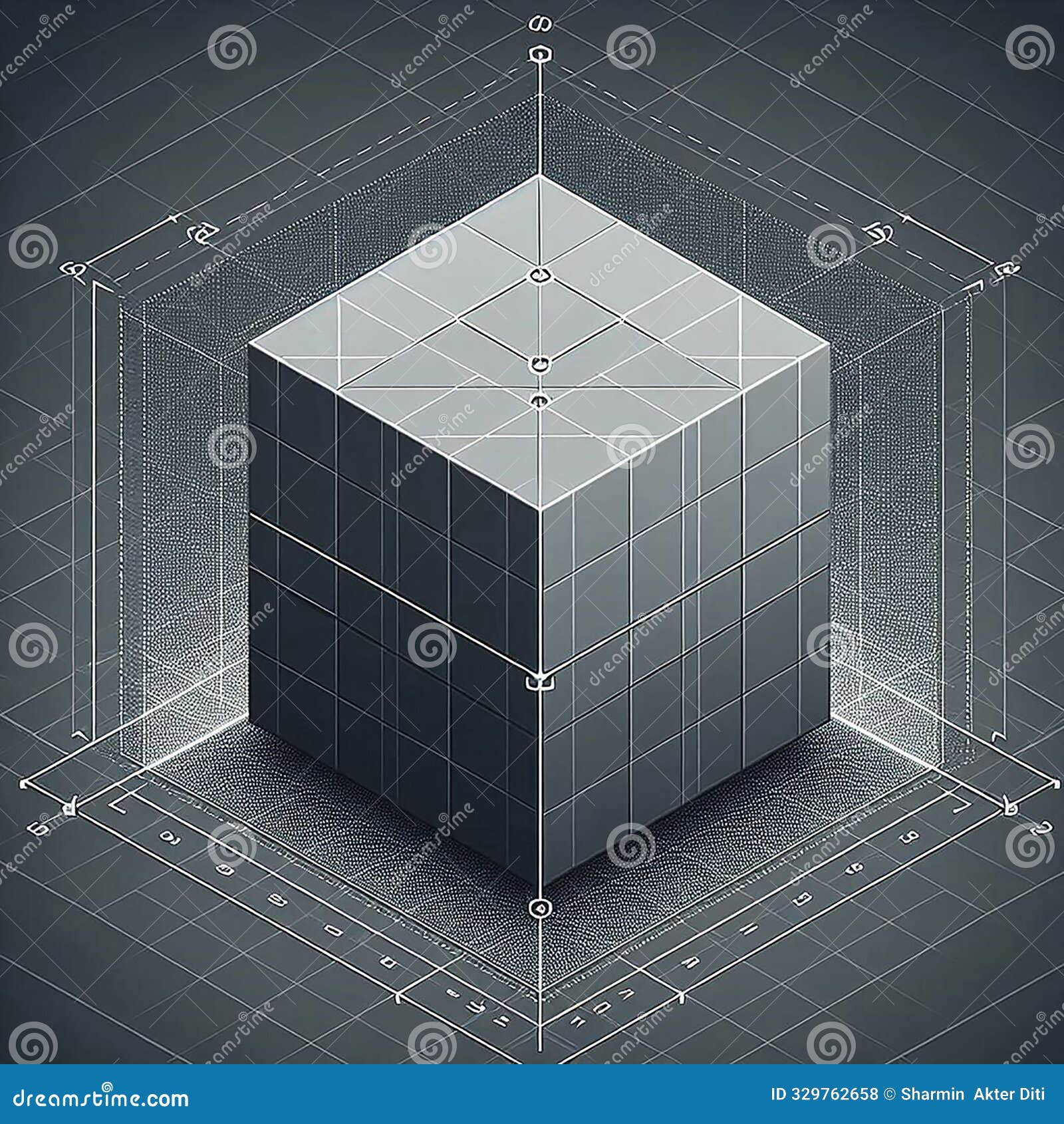 Three-dimensional Grey Cube Centered within a Three-axis Graphing Space ...