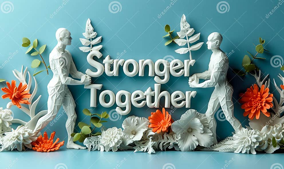 Three Dimensional Grey Figures Lifting Words Stronger Together ...