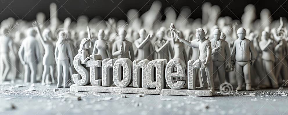 Three Dimensional Grey Figures Lifting Words Stronger Together ...