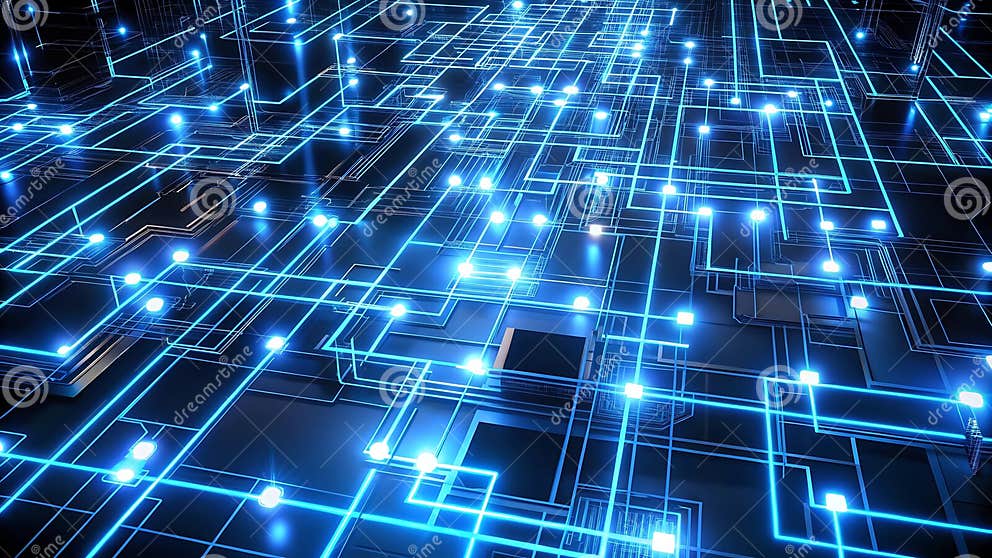 Three-Dimensional Grid of Circuit Paths Stock Image - Image of ...