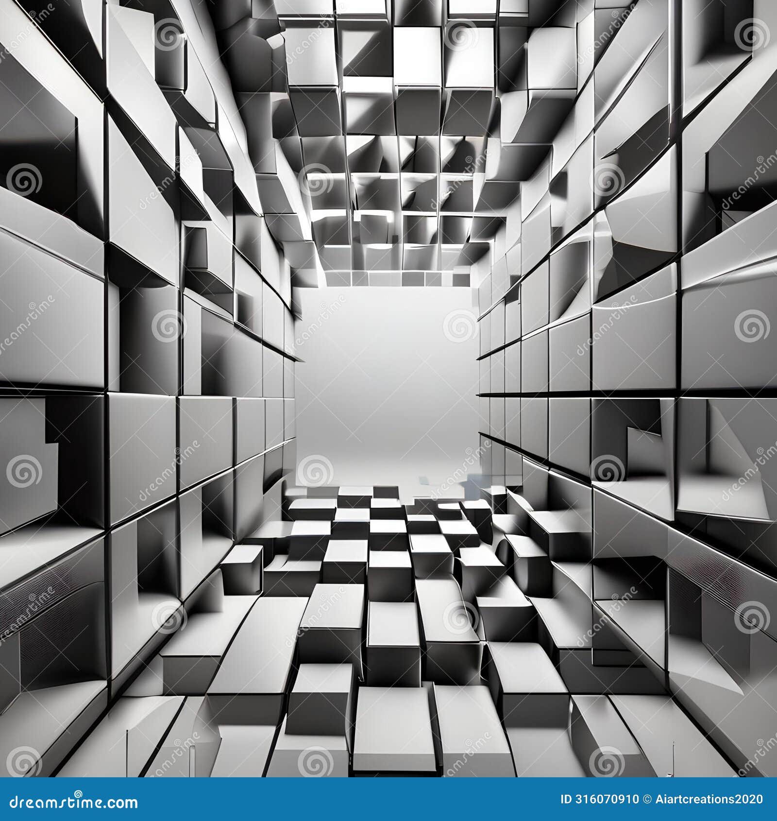 A Three-dimensional Grid of Cubes Rotating and Shifting, Creating an ...