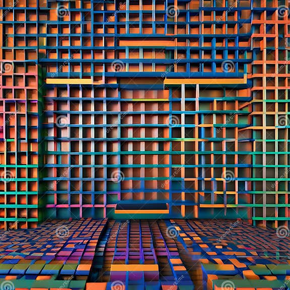 A Three-dimensional Grid of Cubes Shifting and Reconfiguring, Creating ...