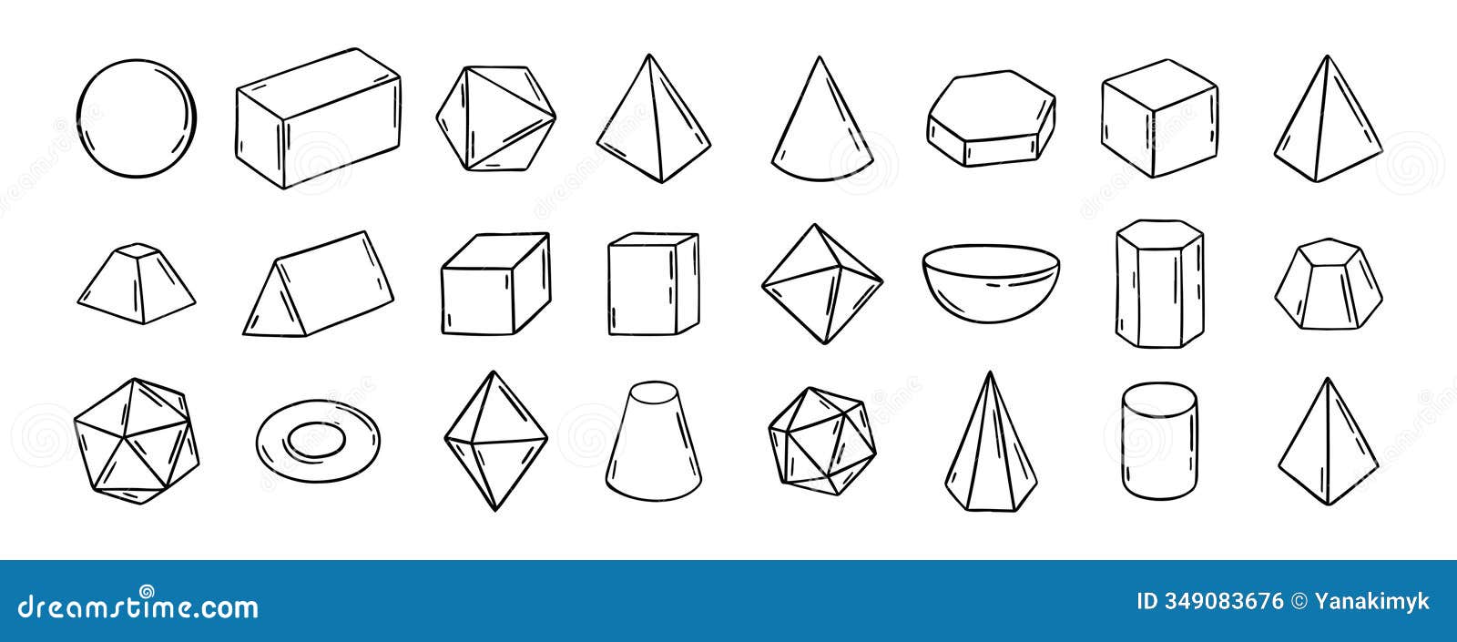 Three Dimensional Hand Drawn Sketch Geometry Shapes. Doodle Outline 3d ...