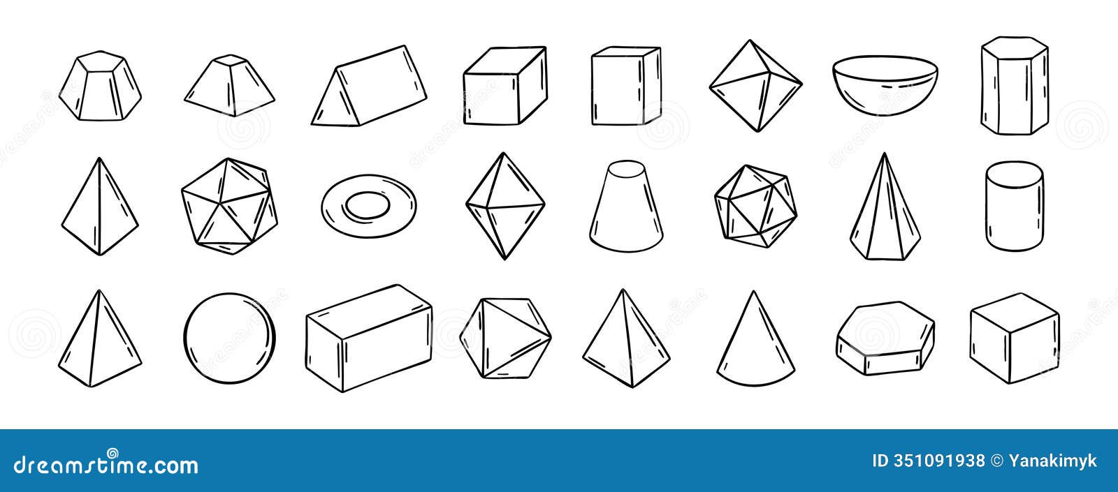 Three Dimensional Hand Drawn Sketch Geometry Shapes. Doodle Outline 3d ...