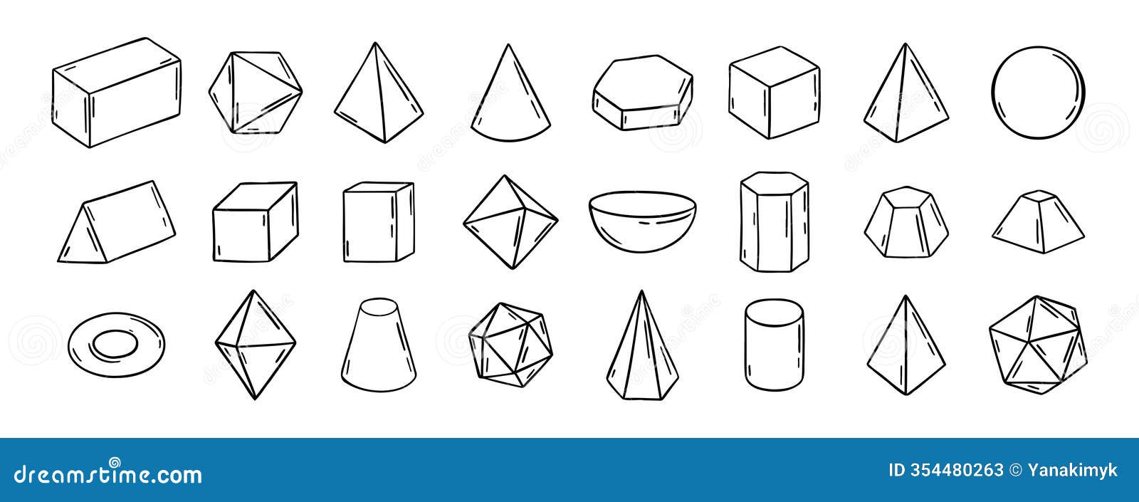 Three Dimensional Hand Drawn Sketch Geometry Shapes. Doodle Outline 3d ...
