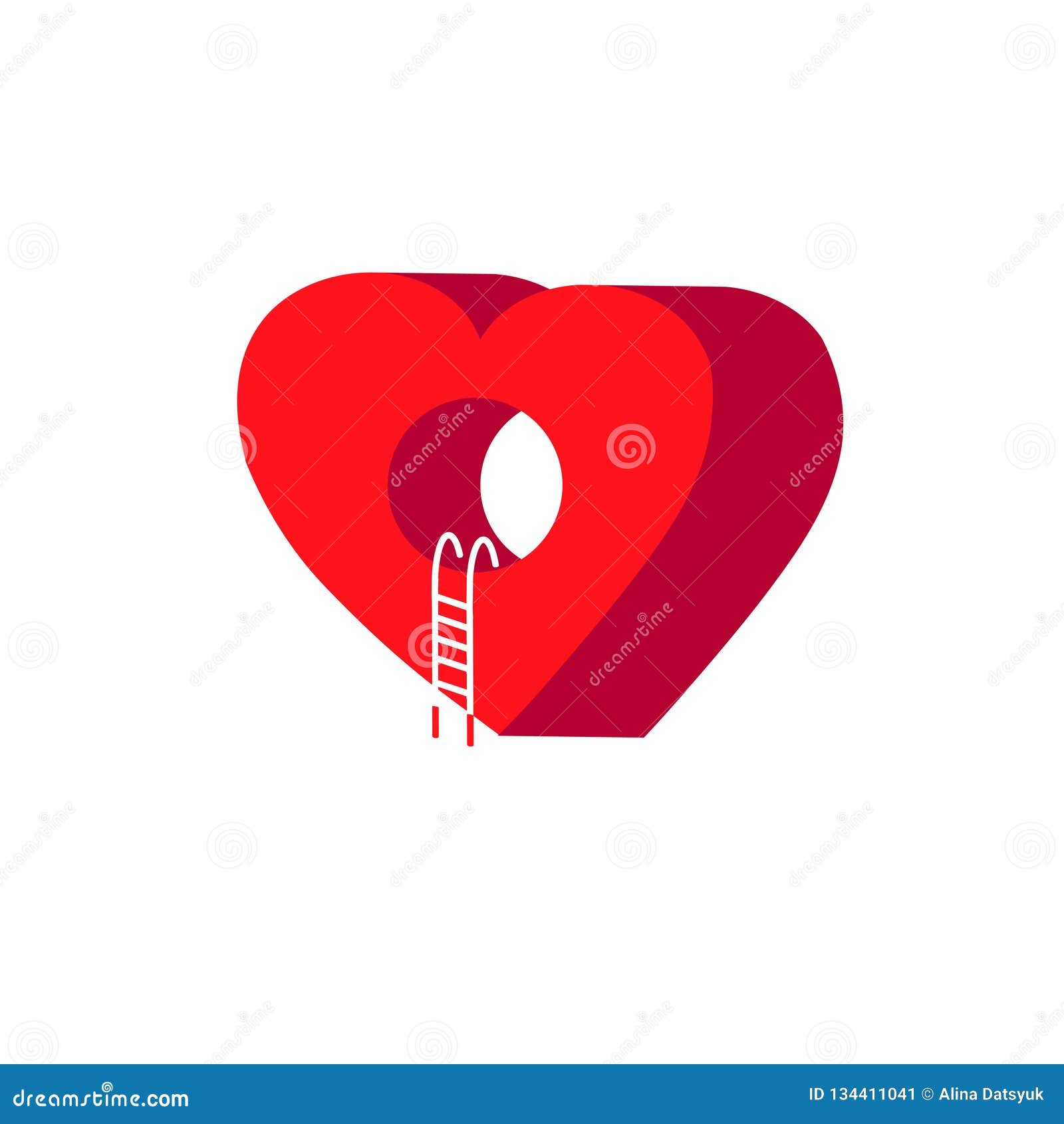 Three-dimensional Heart with Round Hole. Vector Isometric Heart ...