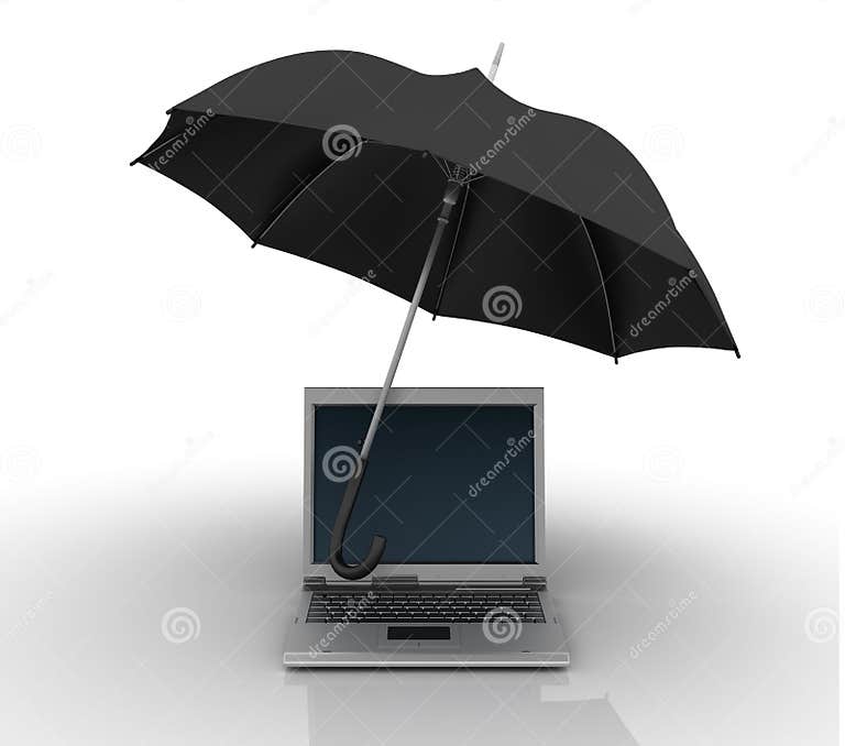 Laptop under Umbrella stock illustration. Illustration of digital ...