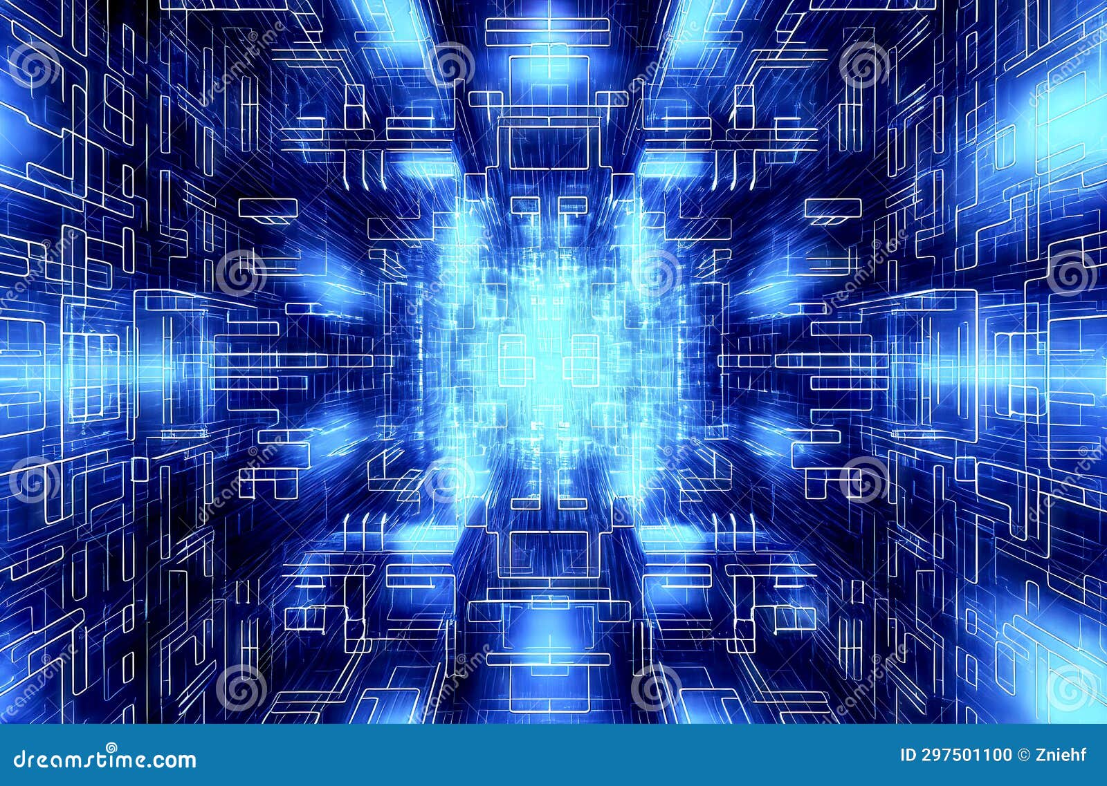 Three-dimensional Illustration of Luminous Cubes and Cuboids in a Blue ...