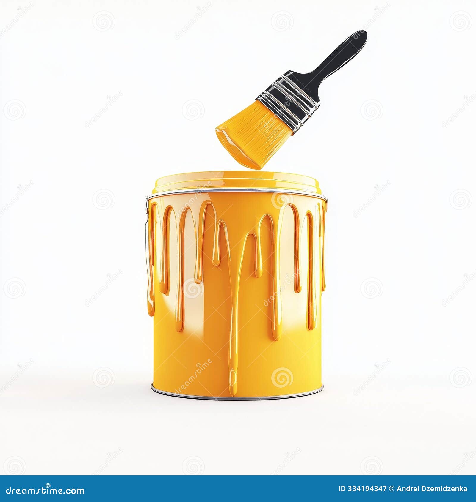 Three-dimensional Illustration of a Paint Can and Brush with Dripping ...