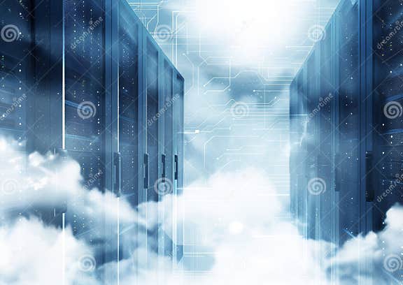 Three-dimensional Illustration of Server Racks Against an Abstract ...