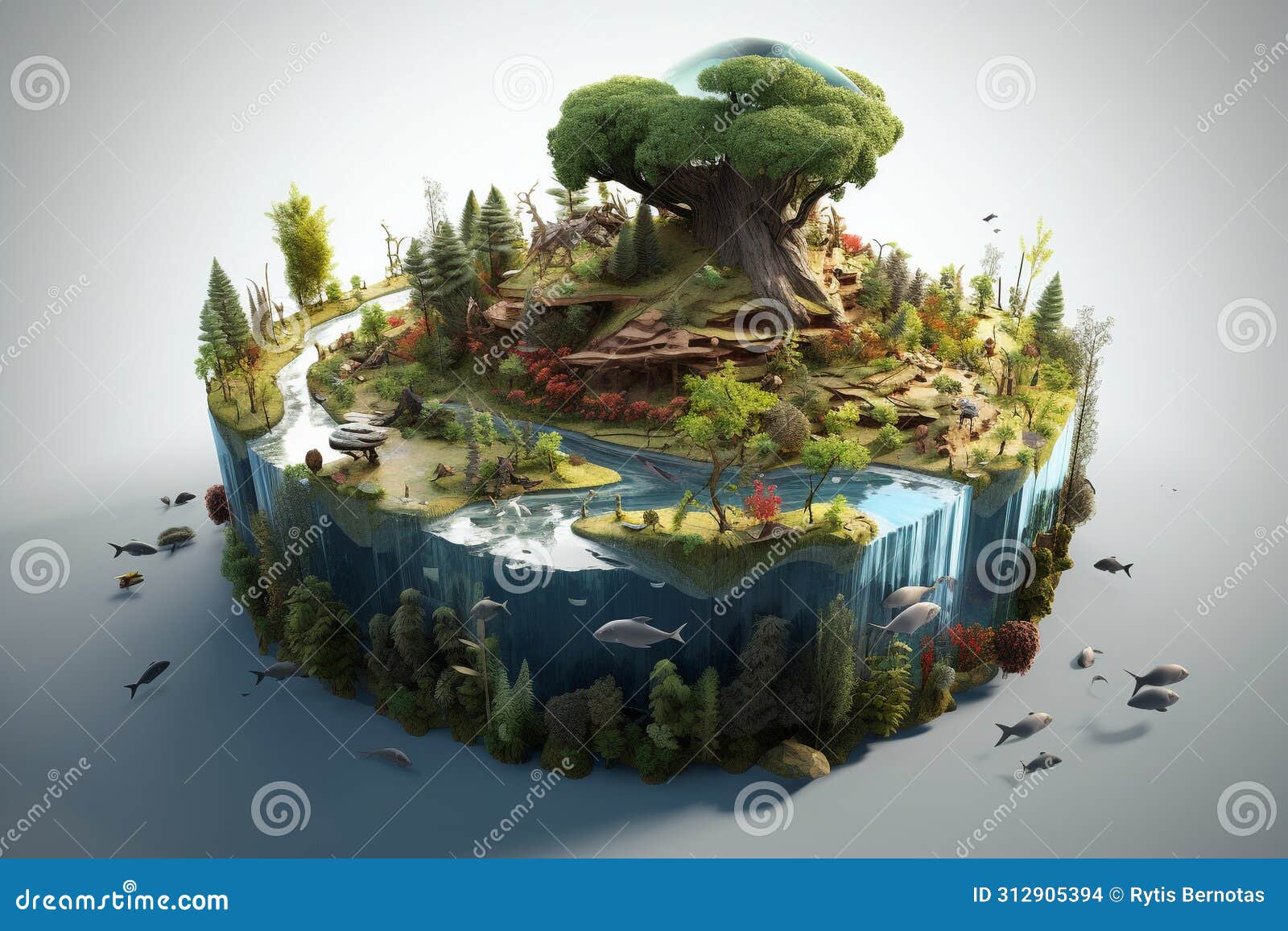 Three Dimensional Illustration of Small Ecosystem World Stock ...