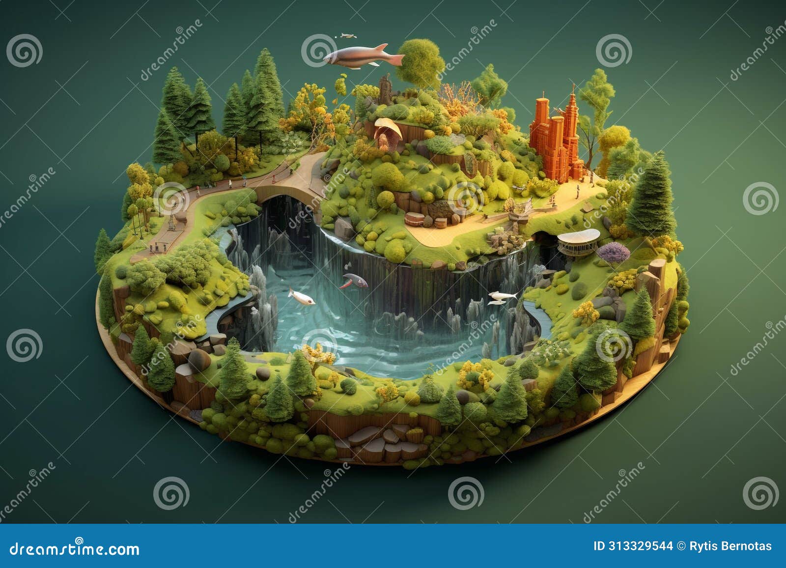 Three Dimensional Illustration of Small Ecosystem World Stock ...