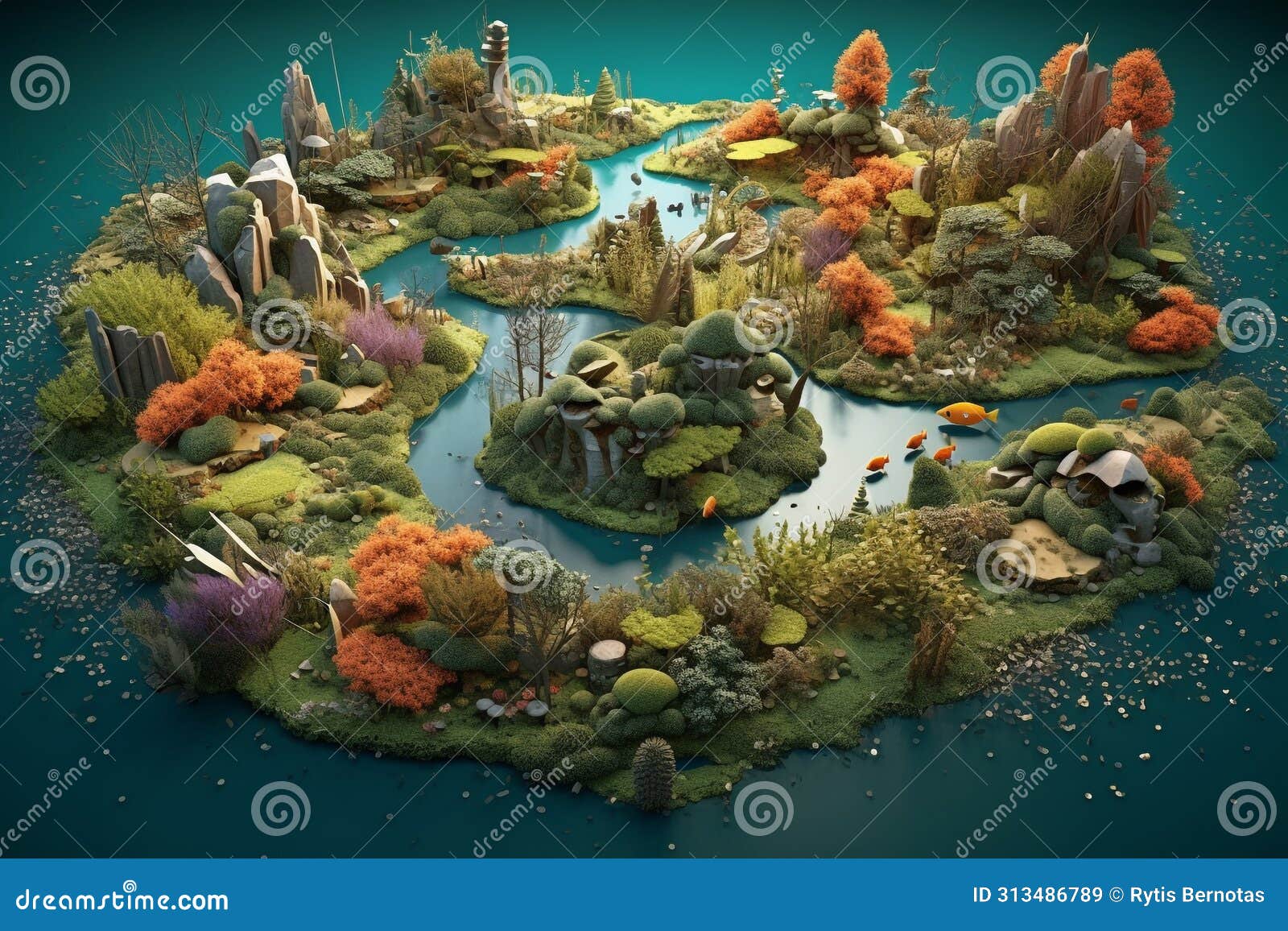 Three Dimensional Illustration of Small Ecosystem World Stock ...