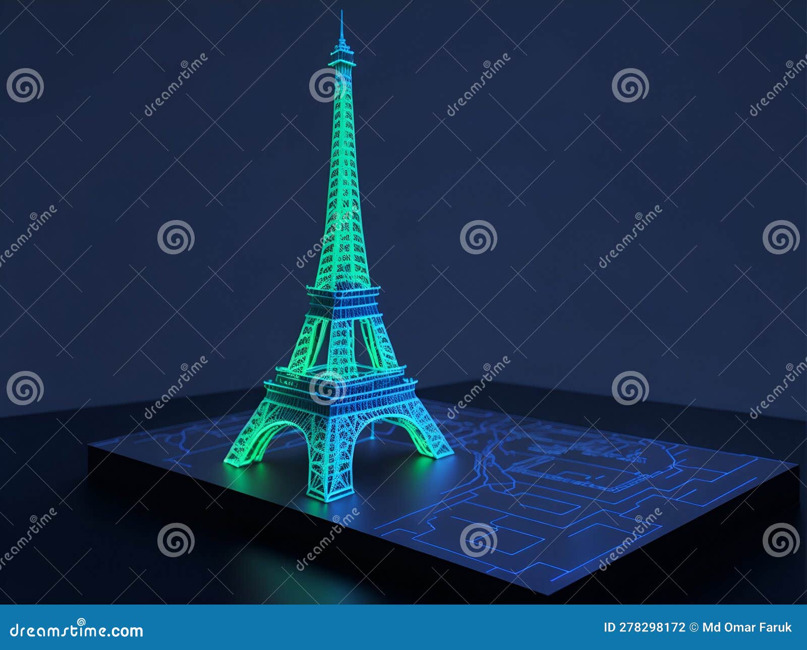 Three-Dimensional Image of Eiffel Tower with 3D Ray Tracing. Stock ...
