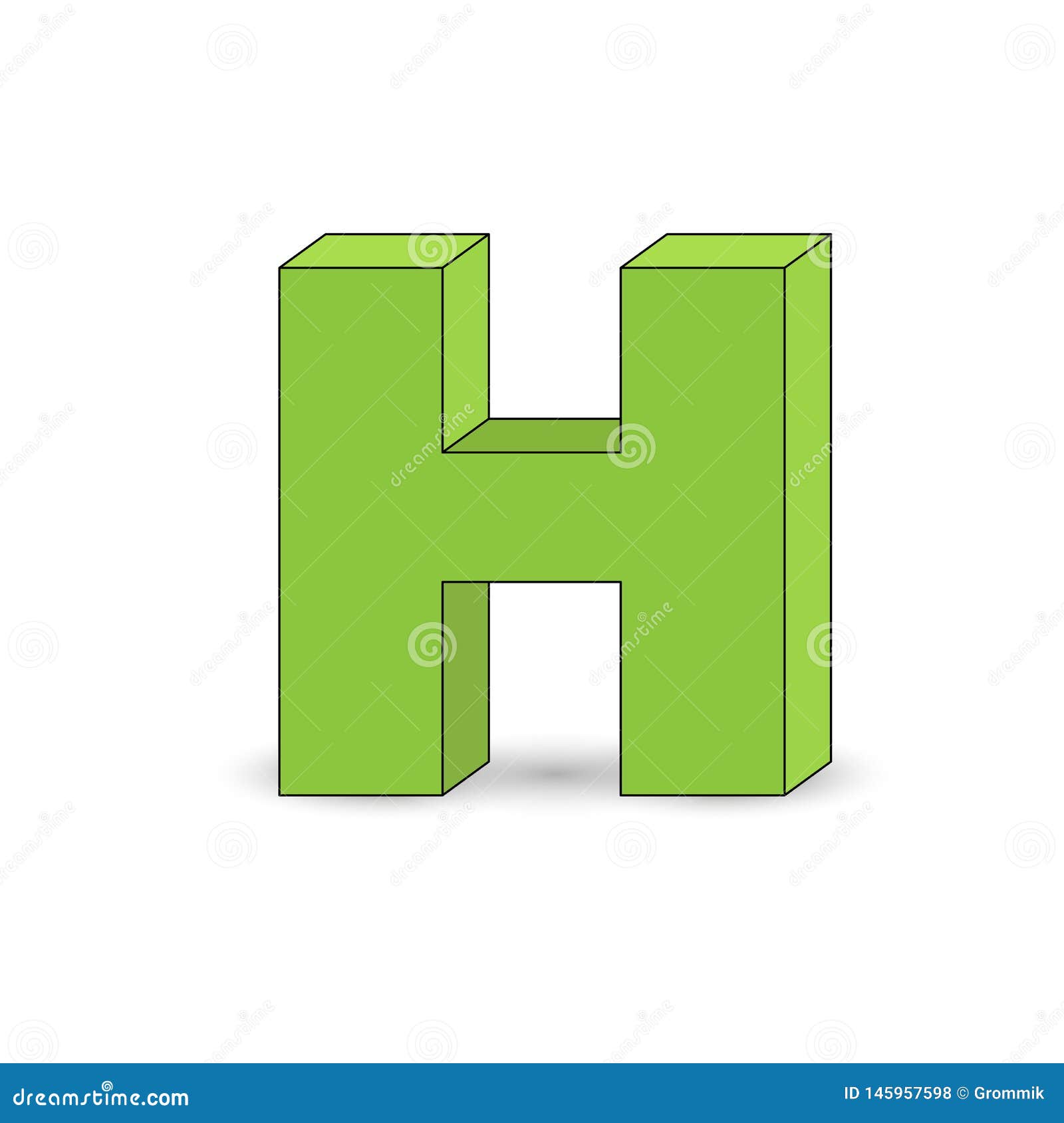 Three-dimensional Image of the Letter H. the Simulated 3D Volume Stock ... Three-dimensional Image of the Letter H. the Simulated 3D Volume Stock ...