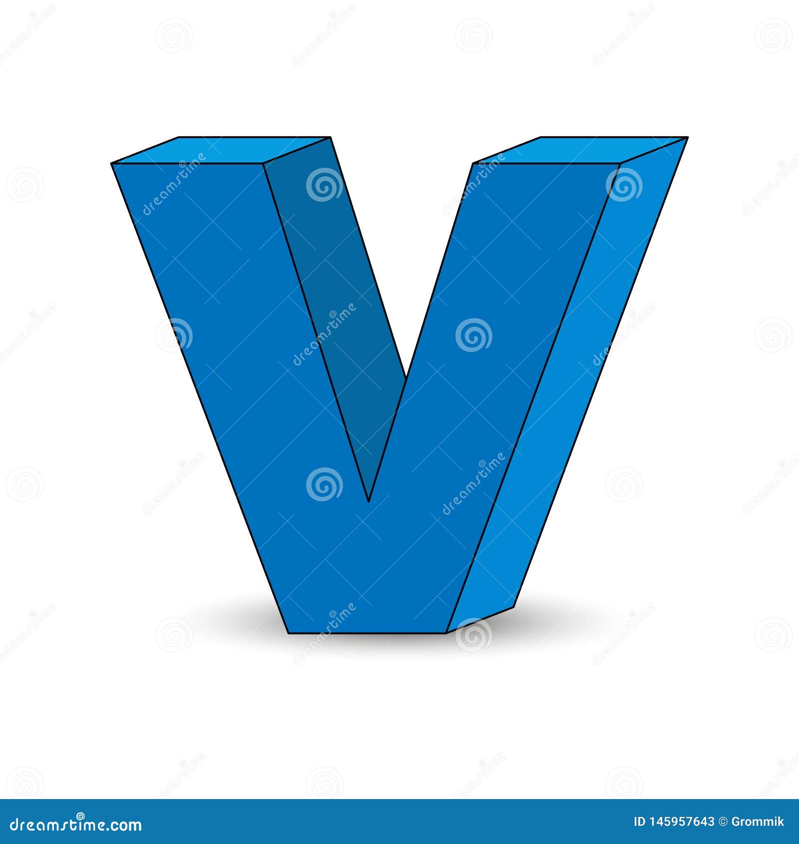 Three-dimensional Image of the Letter V. the Simulated 3D Volume Stock ...