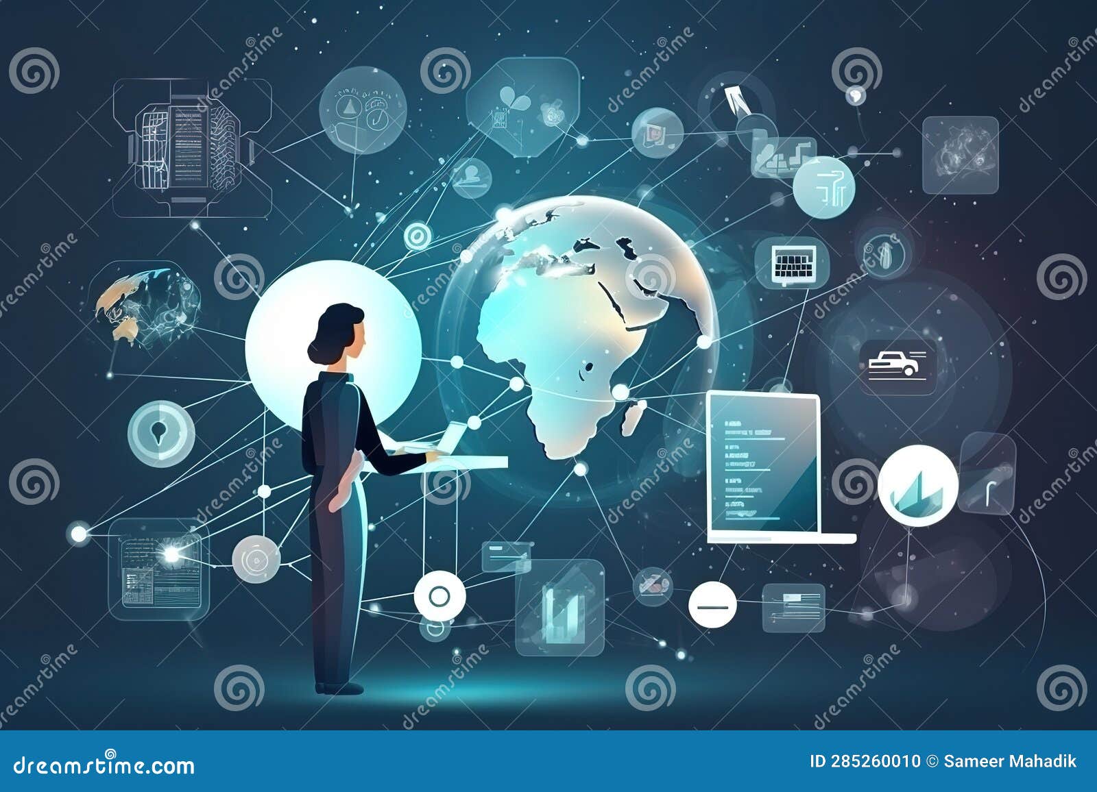 Three-dimensional Image with Person Working on Some Project in Device ...