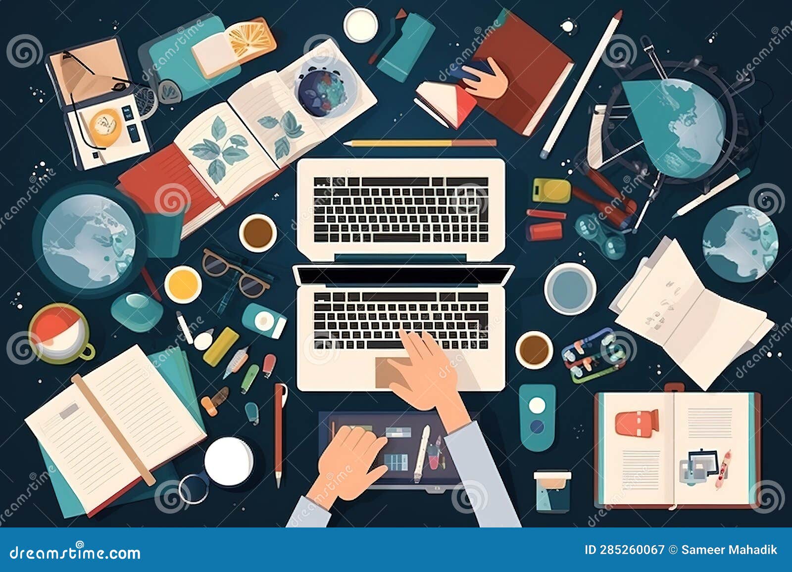 Three-dimensional Image with Person Working on Some Project in Device ...