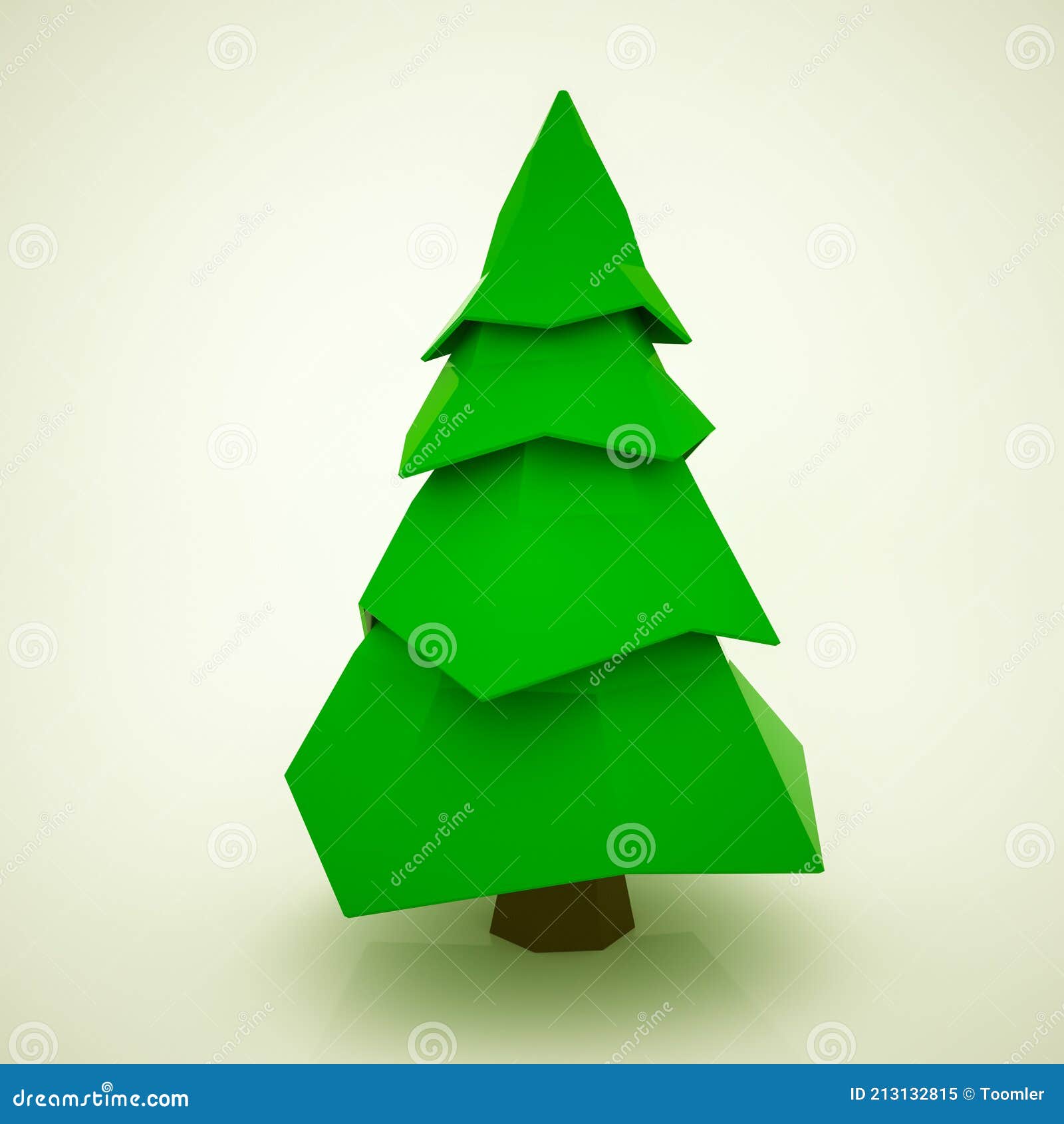 Three-dimensional Low Poly Model of a Green Christmas Tree on a White ...