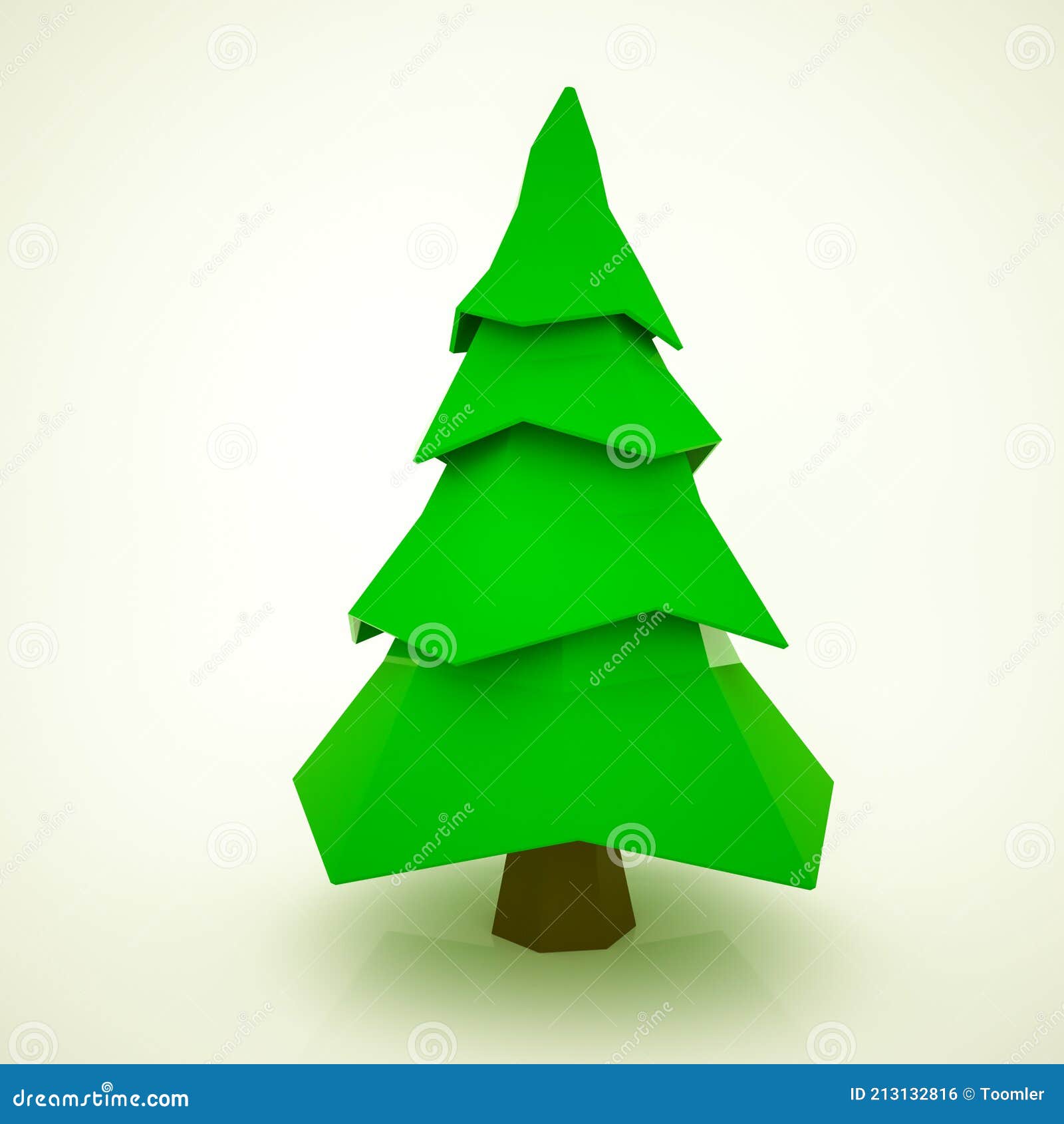 Three-dimensional Low Poly Model of a Green Christmas Tree on a White ...