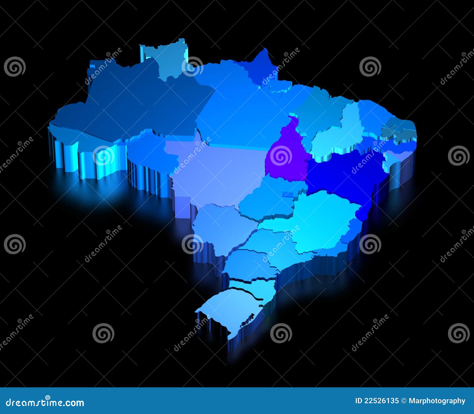 Three Dimensional Map of Brazil with States Stock Illustration ...
