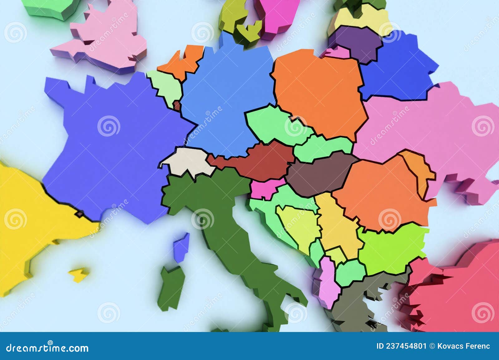 Three-dimensional Map of Europe on Blue Isolated Background Stock ...