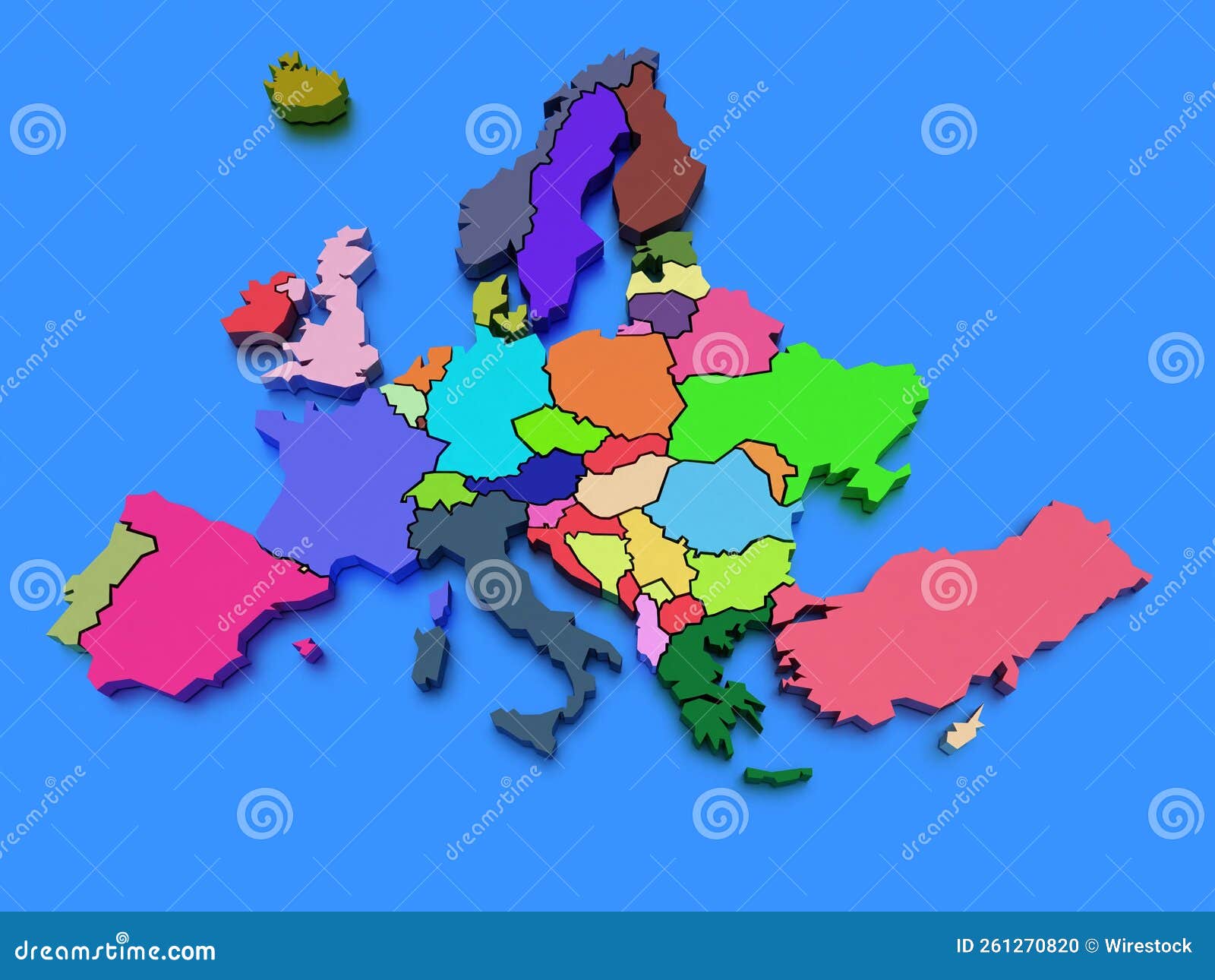 Three-dimensional Map of Europe on Blue Isolated Background Stock ...