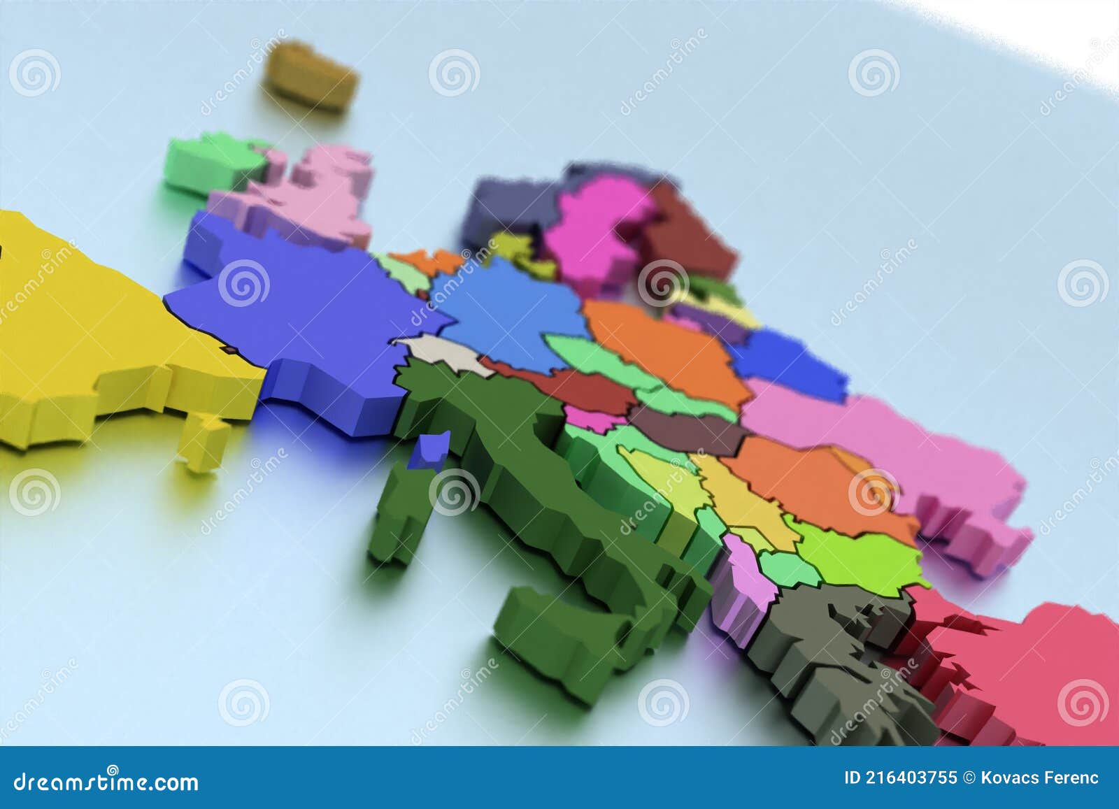 Three-dimensional Map of Europe in Bright Colors Isolated Background ...