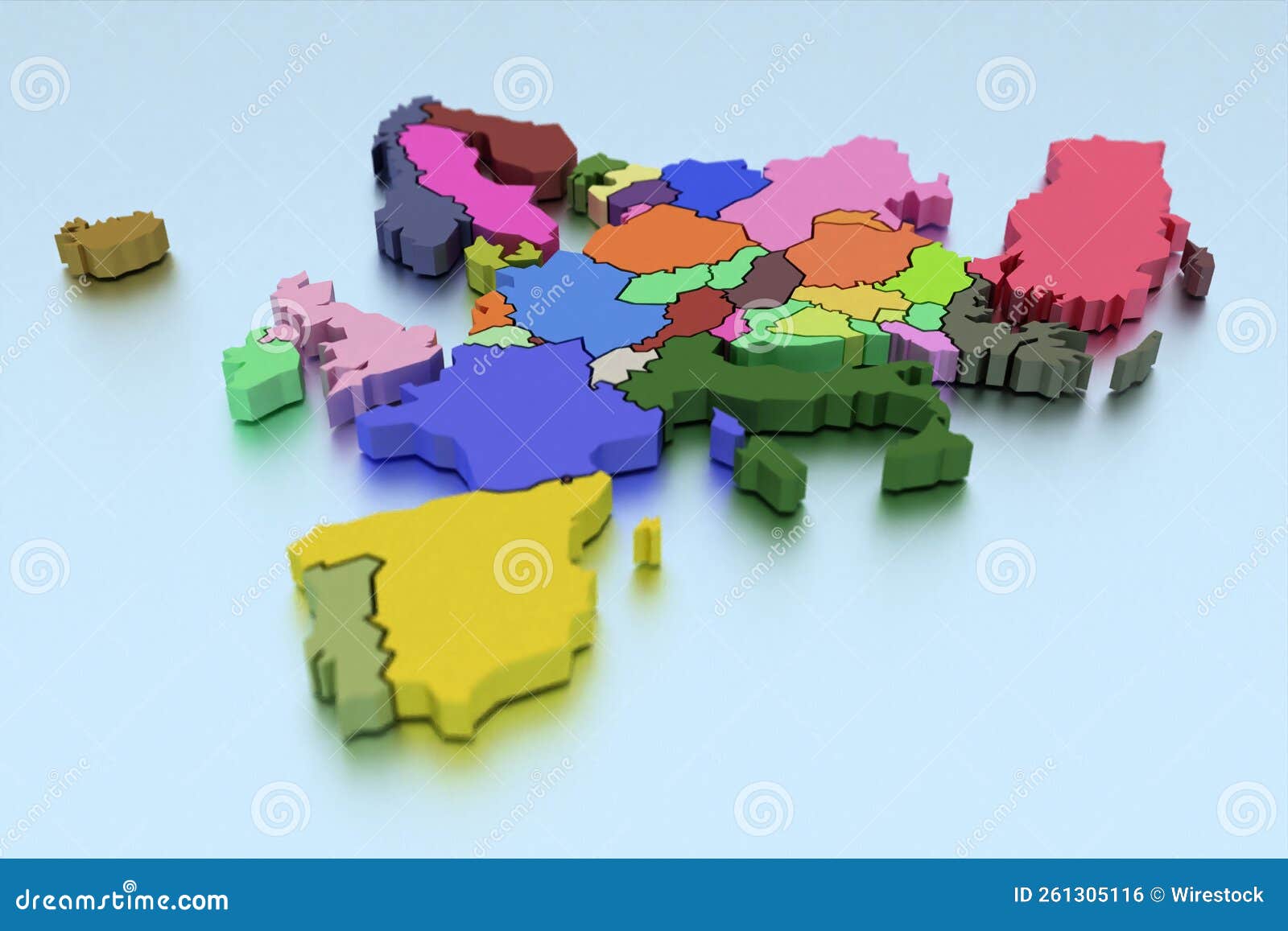 Three-dimensional Map of Europe in Bright Colors Isolated on a Blue ...