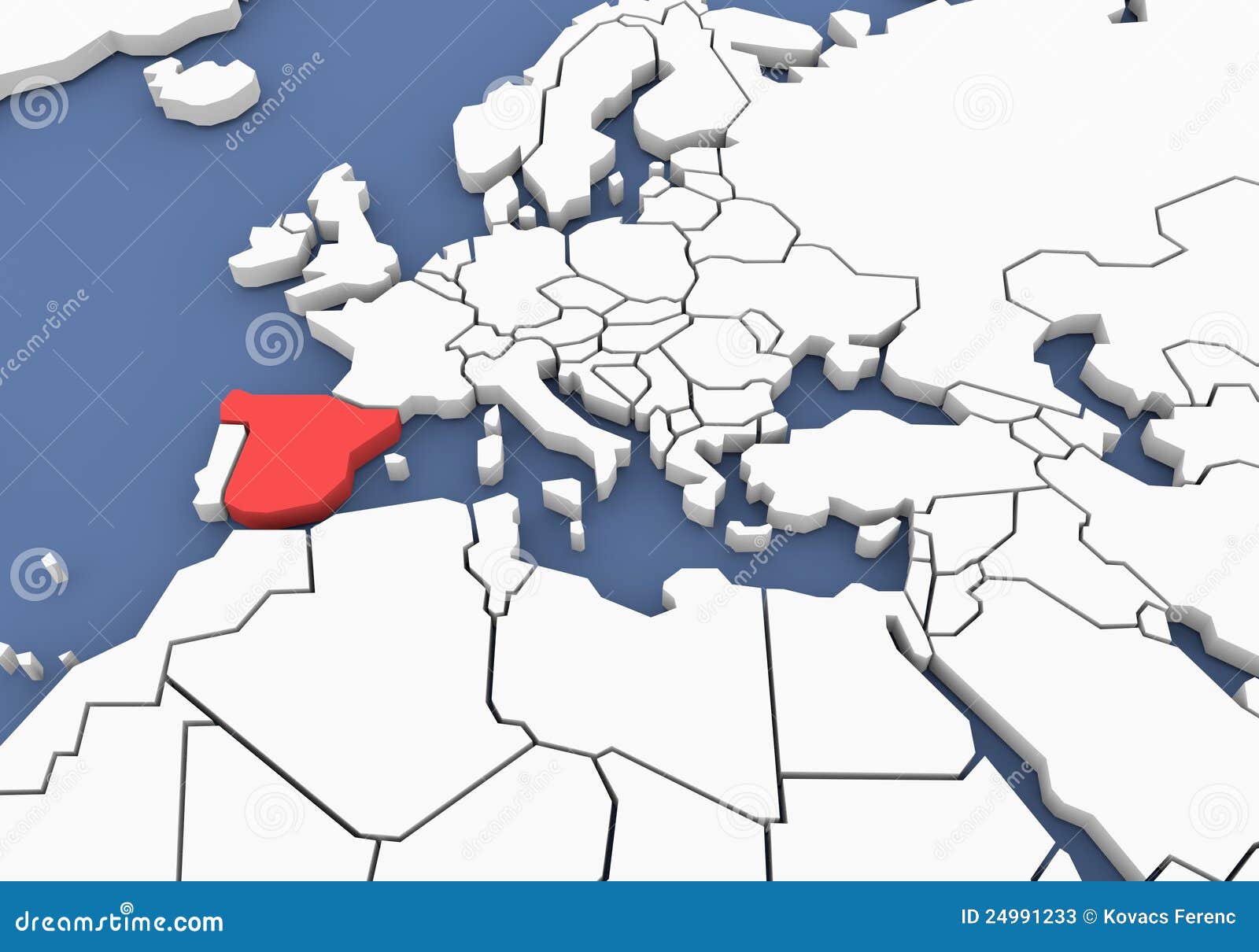 Three-dimensional Map of Spain . 3d Stock Illustration - Illustration ...