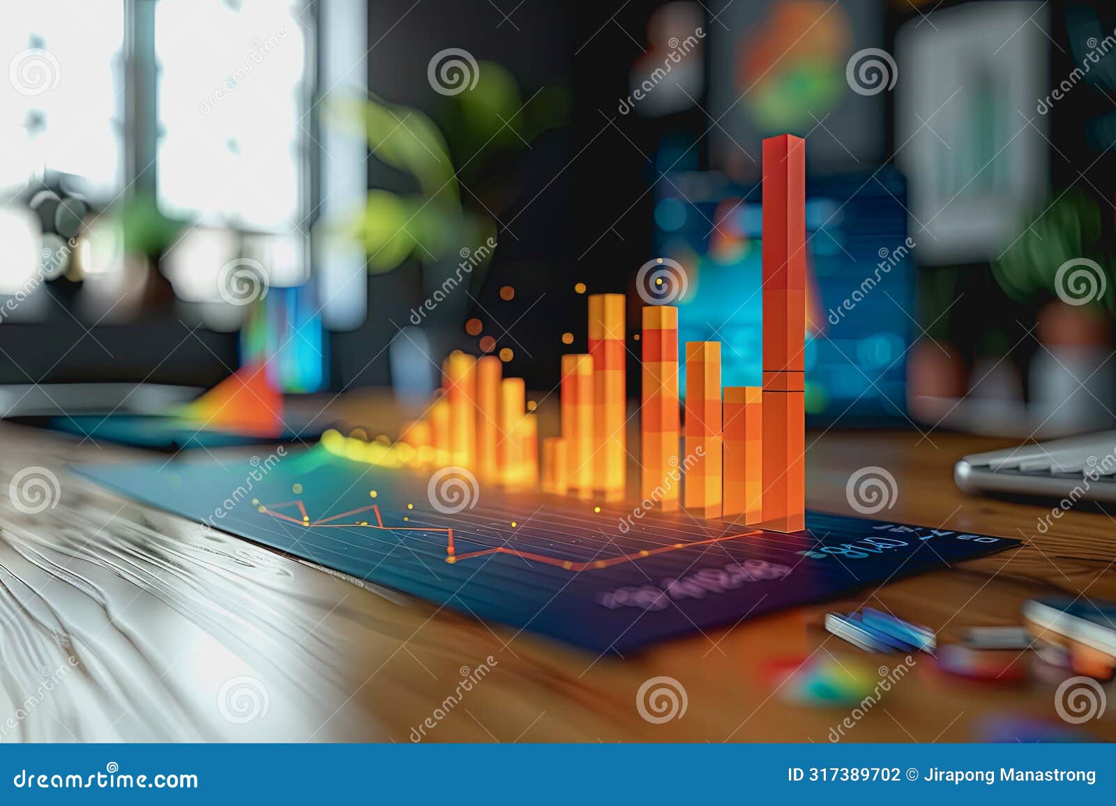 Three Dimensional Mockup Charts Showing Financial Data and Business ...