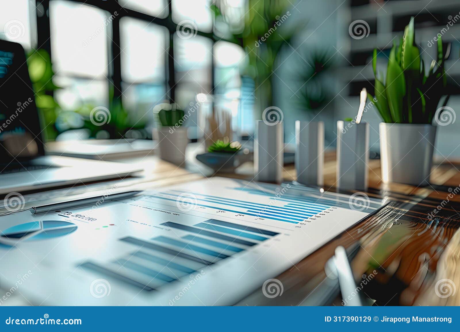 Three Dimensional Mockup Charts Showing Financial Data and Business ...