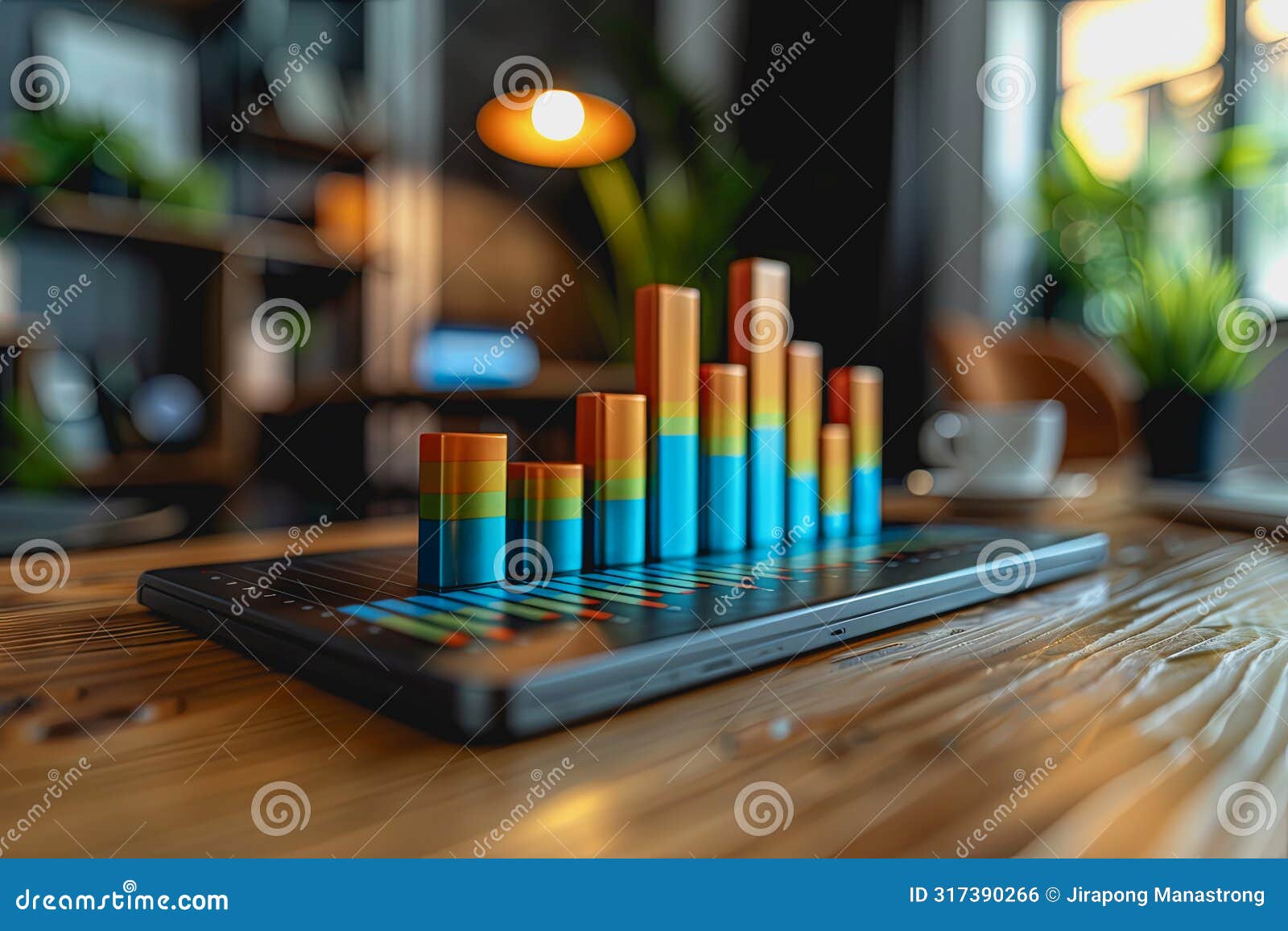 Three Dimensional Mockup Charts Showing Financial Data and Business ...