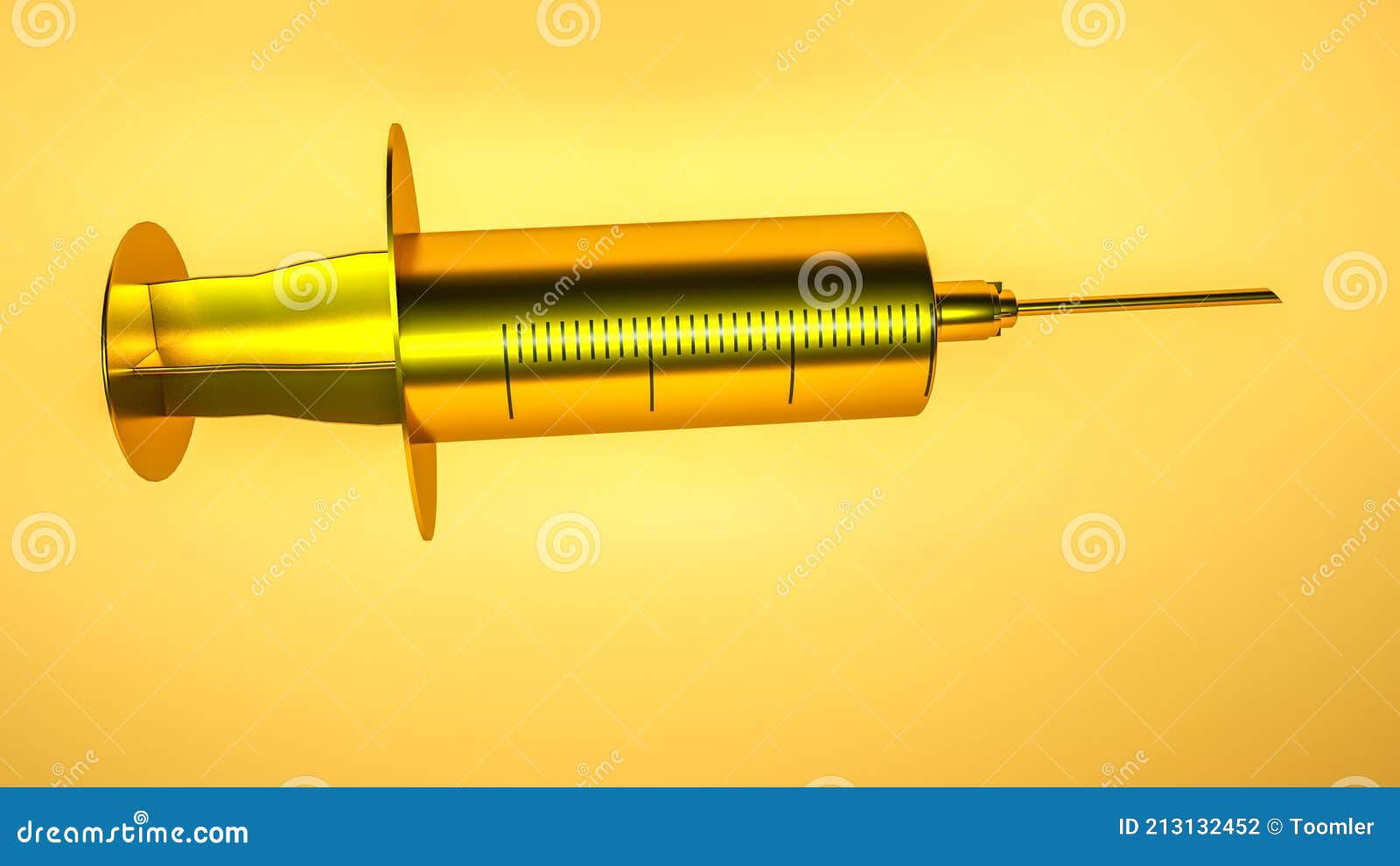Three-dimensional Model of a Golden Disposable Syringe on a Yellow ...