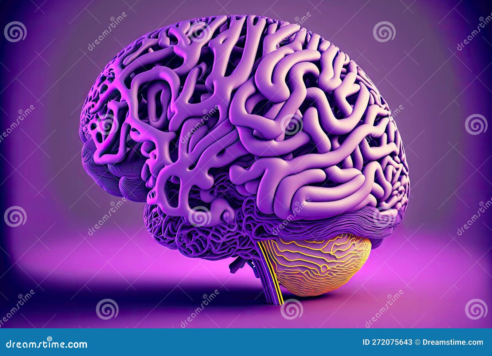 Three-dimensional Model of Human Brain on Bright Purple Background ...