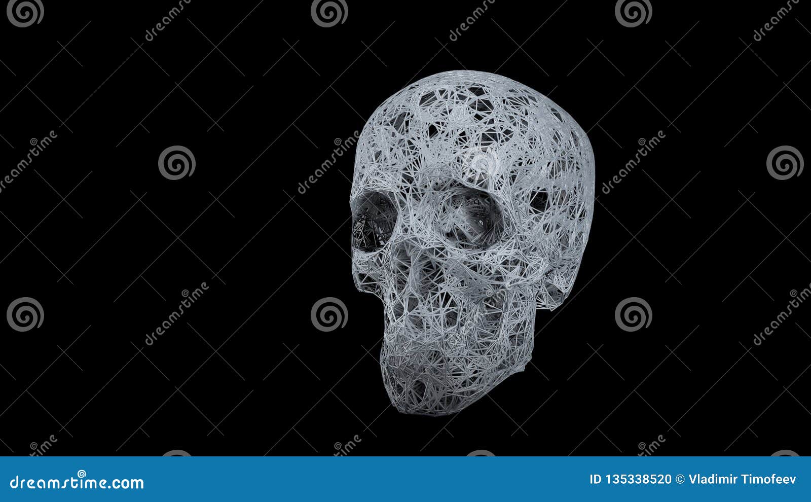 Three-dimensional Model of Human Skull Made of Wire Mesh, on a Black ...