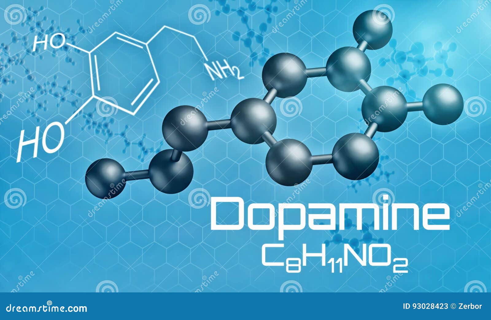 Three-dimensional Molecular Model of Dopamine Stock Illustration ...