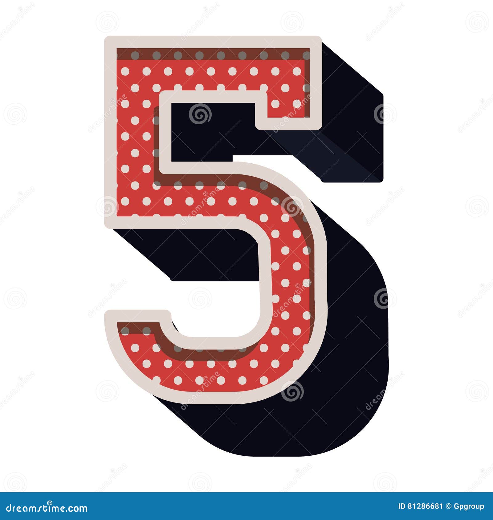 Three-dimensional Number Five Dotted in Red Color Stock Illustration ...