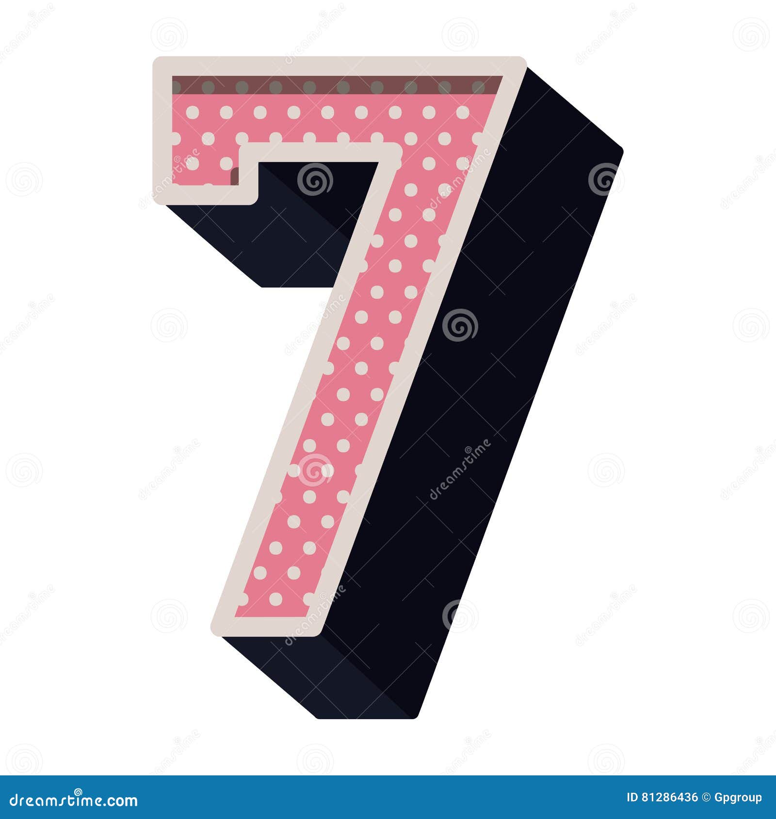 Three-dimensional Number Seven Dotted in Pink Color Stock Illustration ...
