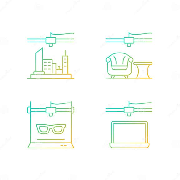 Three Dimensional Objects Production Gradient Linear Vector Icons Set