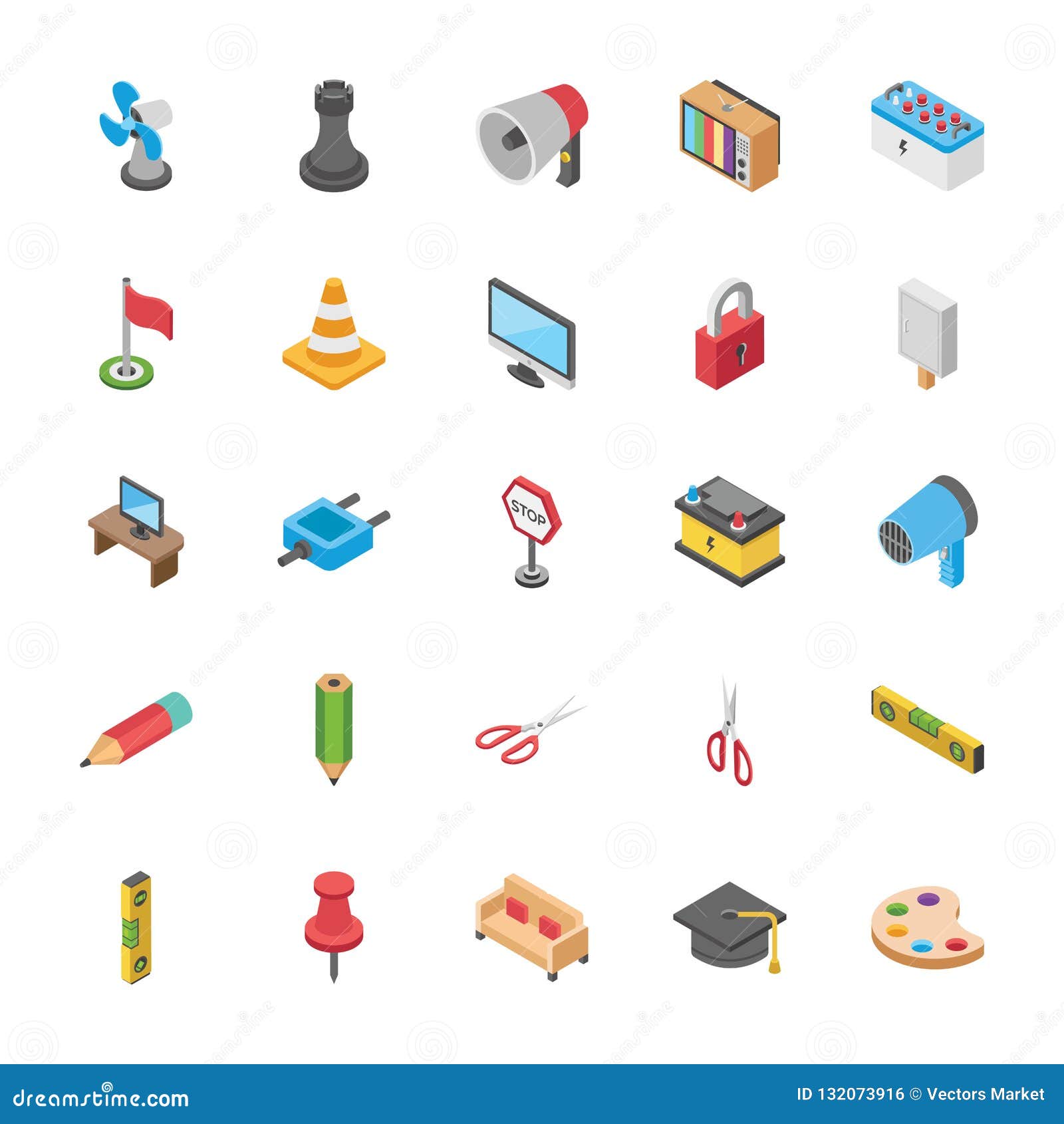 Three Dimensional Pack of Objects Stock Illustration - Illustration of ...