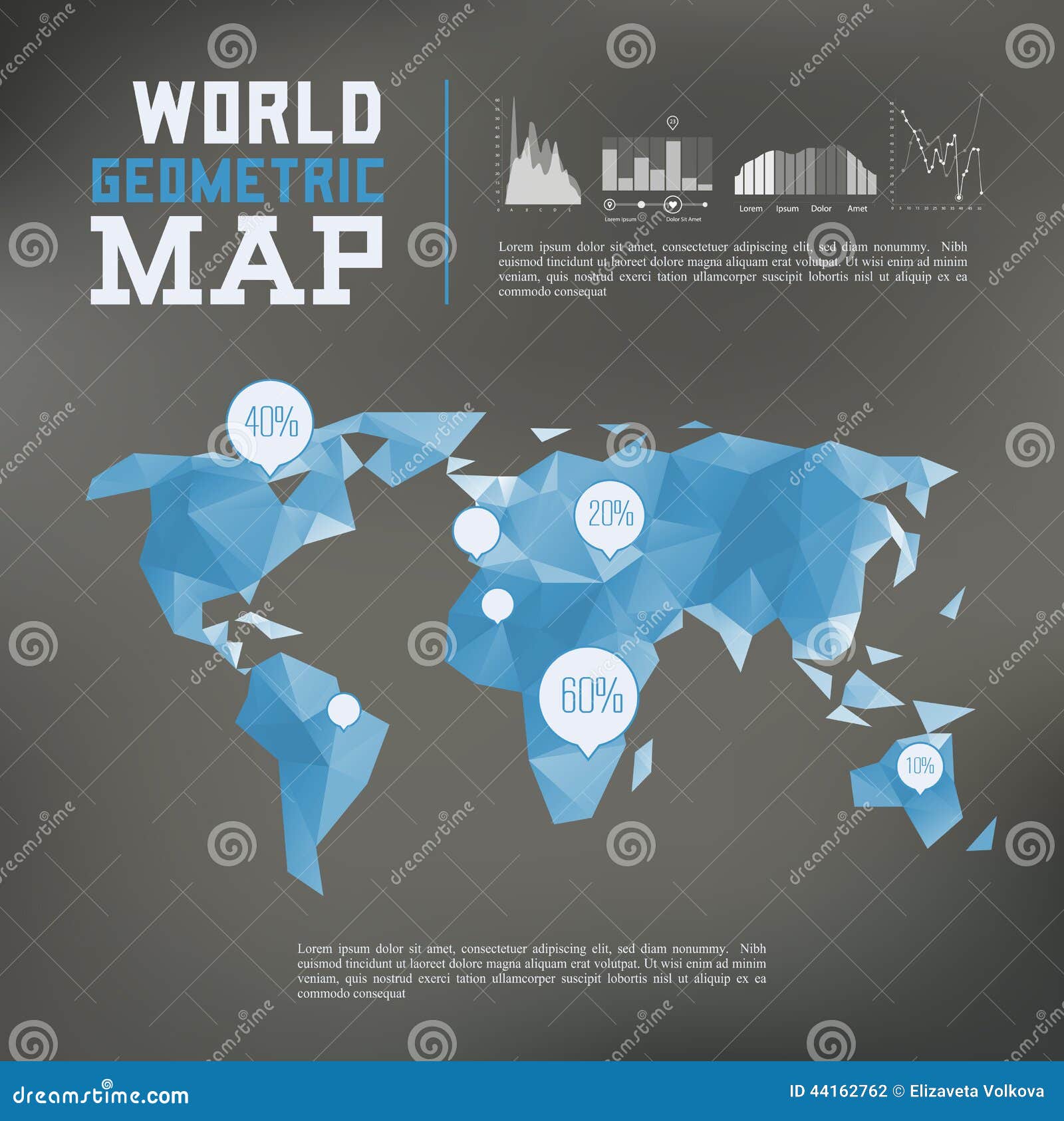 Three Dimensional Polygonal World Map and Stock Vector - Illustration ...