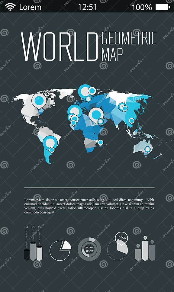 Three Dimensional Polygonal World Map and Infographics Templates Stock ...